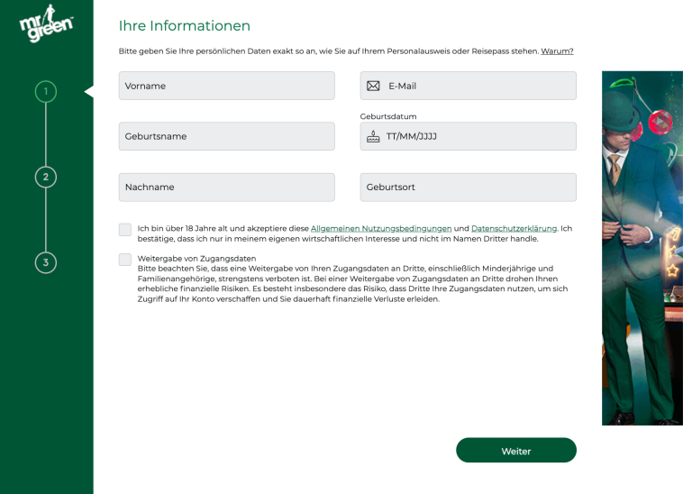 Mr Green Login und Registrierung, Holen Sie sich Ihren Willkommensbonus